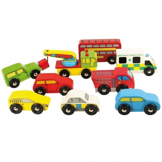 HOUT-DOE.NL | Duurzaam houten speelgoed. Set met 9 houten autootjes ...