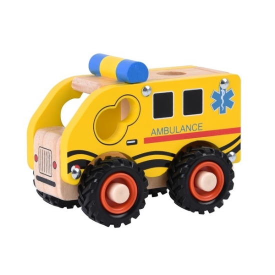 HOUT-DOE.NL | Duurzaam houten speelgoed. Houten ambulance met rubber wielen kopen? Bestel nu ...