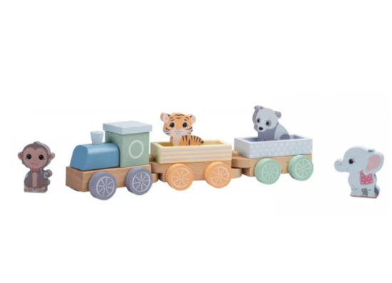 HOUT-DOE.NL | Duurzaam houten speelgoed. Houten trein met dieren The Wildies Familiy pastel ...