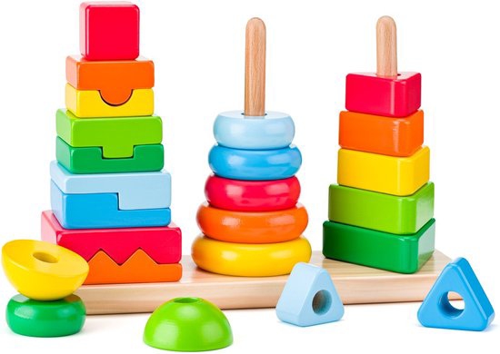 HOUT-DOE.NL | Duurzaam houten speelgoed. Houten stapeltorenset Trio Woody kopen? Bestel nu ...